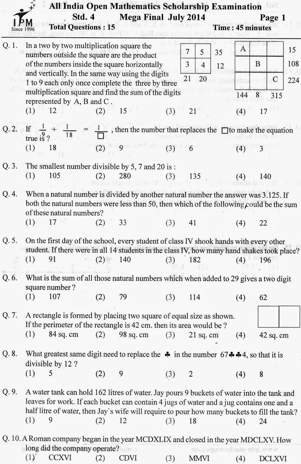 Preparations for IPM, MTSE, Olympiad, MAT, Scholarship,CBSE, ICSE ...