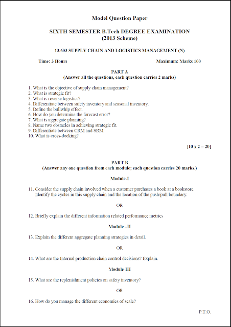 Kerala University B Tech Supply Chain And Logistics Management (N) 2016 ...