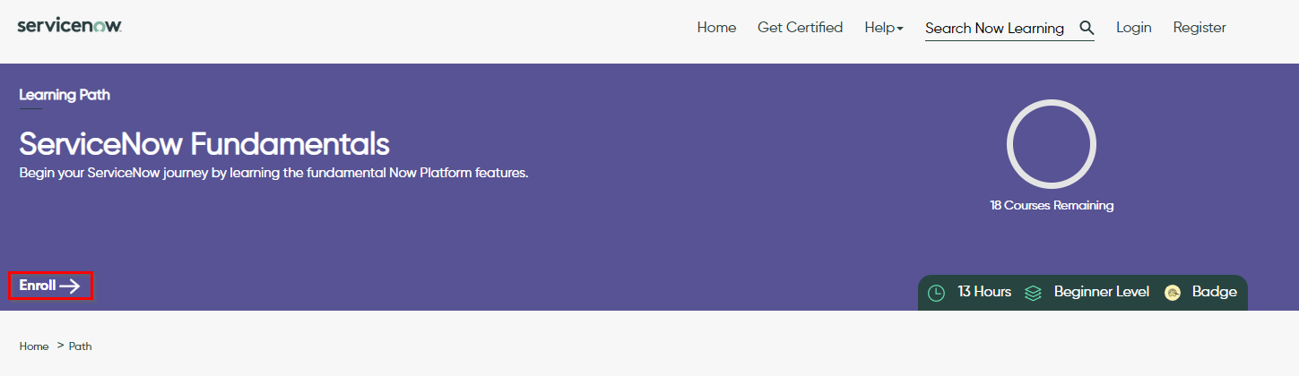 ServiceNow Learning portal