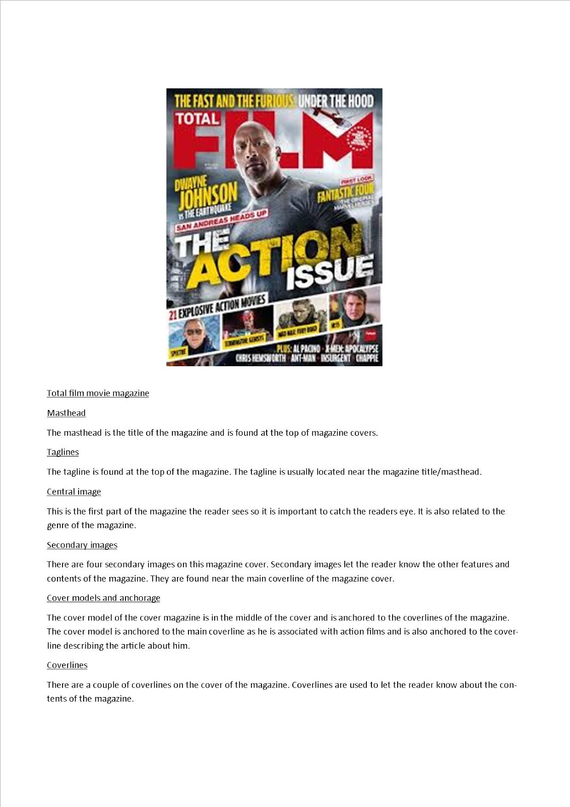 A level Media Studies course: Magazine Feature Analysis Film Magazine