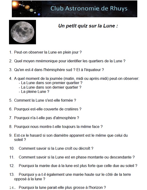 Club Astronomie de Rhuys: Quizz