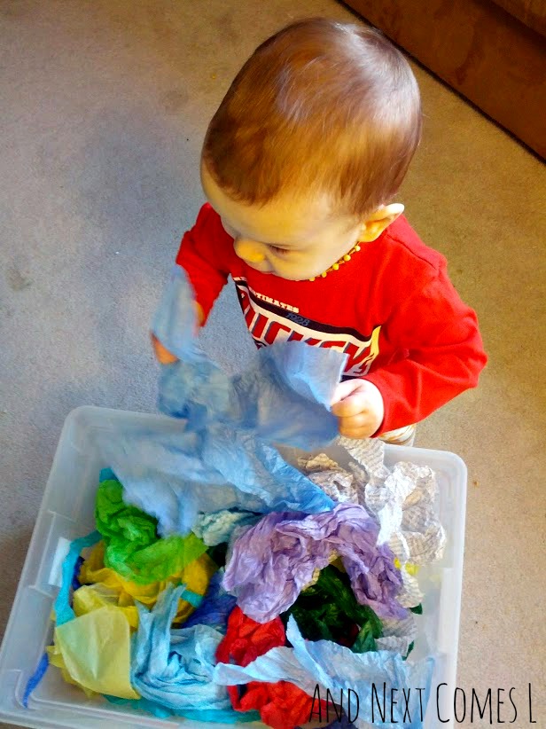 Tissue Paper Sensory Bin | And Next Comes L - Hyperlexia Resources