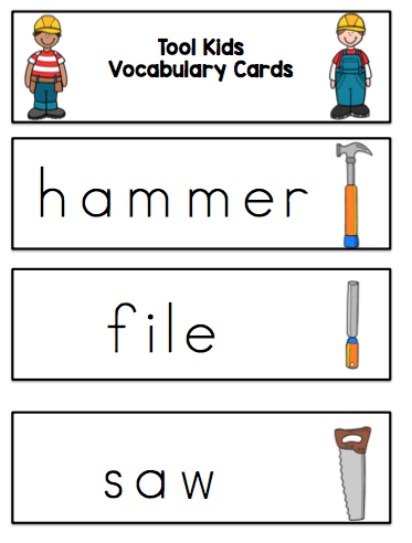 Free Tool Kit Vocabulary Word Cards ~ Preschool Printables