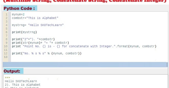 String In Python With Single Multi Line Concatenate In Python Skotechlearn Tips