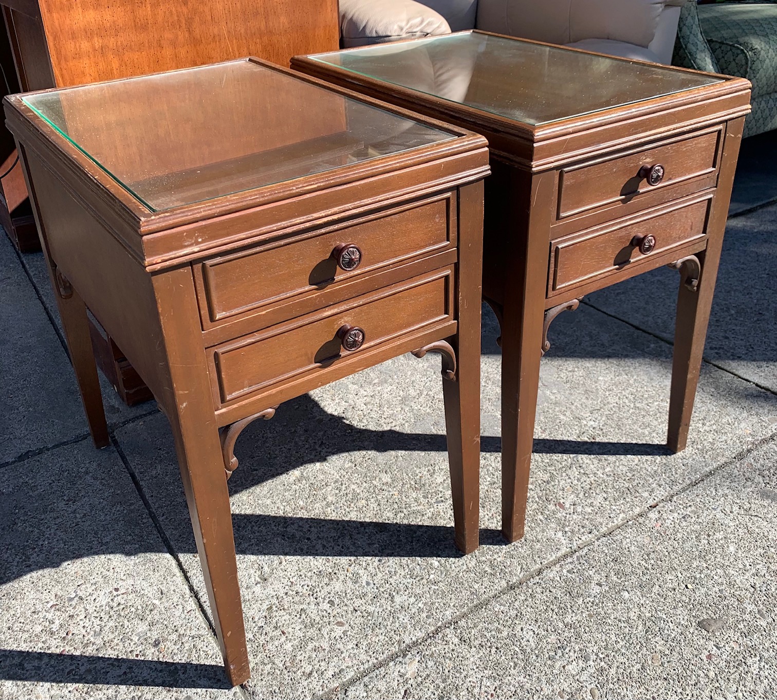 UHURU FURNITURE & COLLECTIBLES: SOLD #104333 Pair of Glass Inlay Top ...