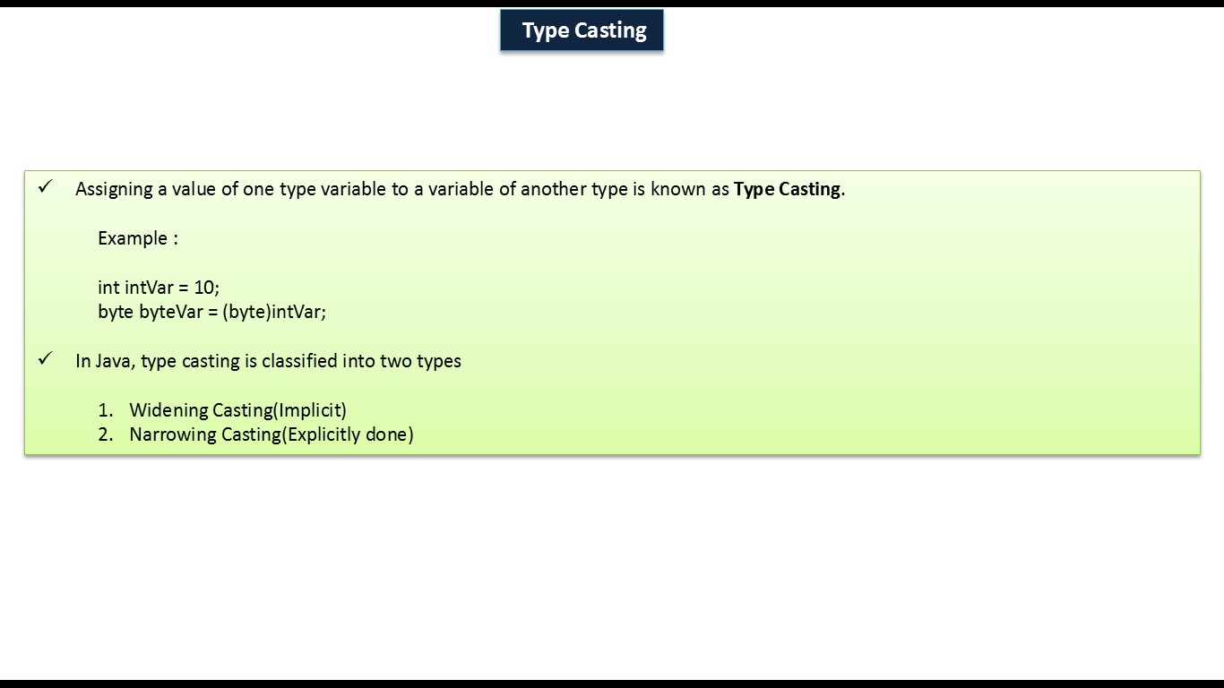 Java Ee Java Tutorial Java Variable Type Casting