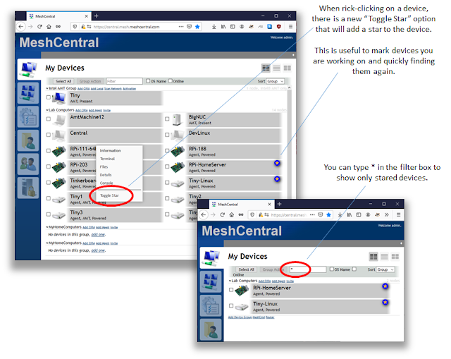 MeshCentral - Binary Installer, Favorite Devices, Batch Tagging, Router