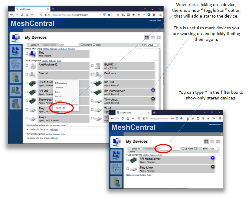 MeshCentral - Binary Installer, Favorite Devices, Batch Tagging, Router