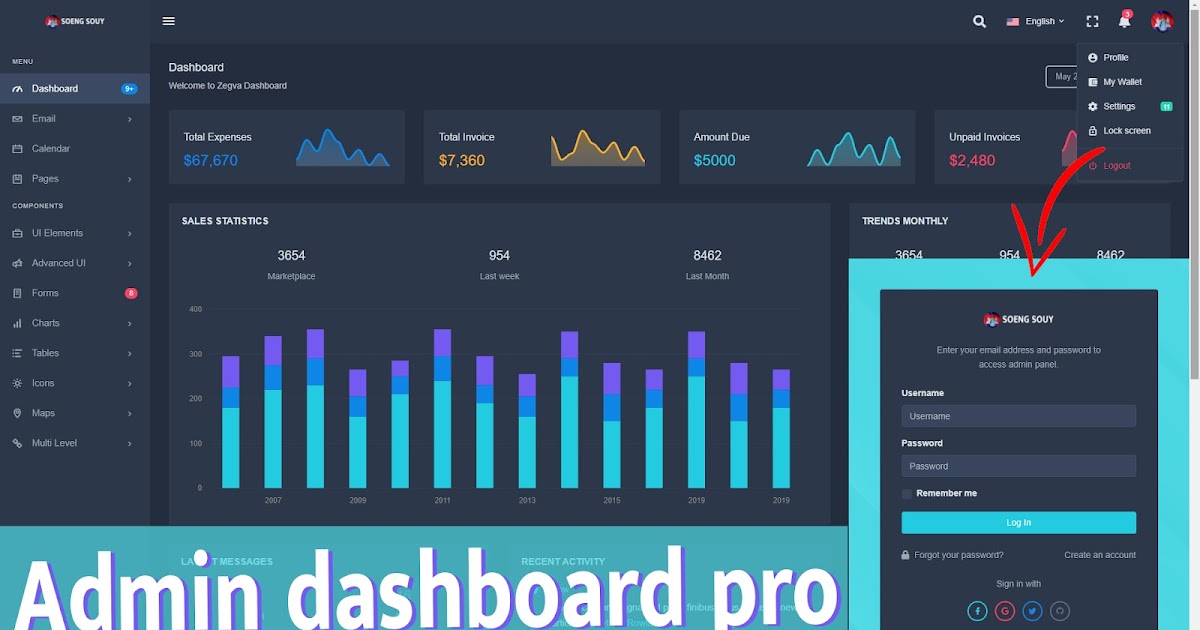 Dashboard Admin HTML CSS JS Free download | V16