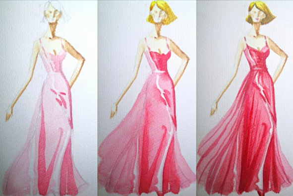 How to draw a red transparent silk dress