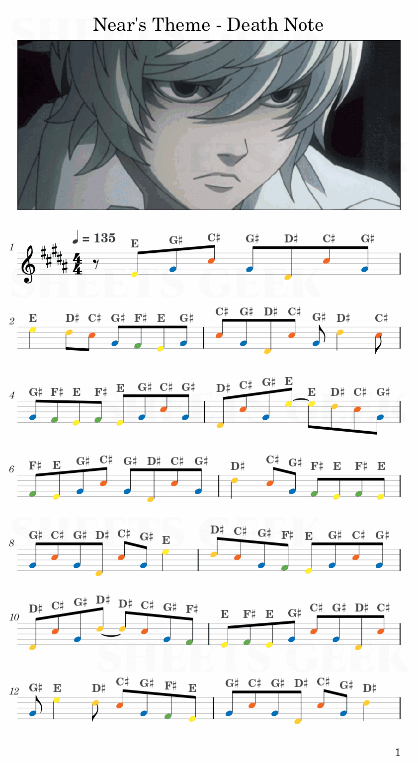 Near's Theme - Death Note | Easy Sheet Music