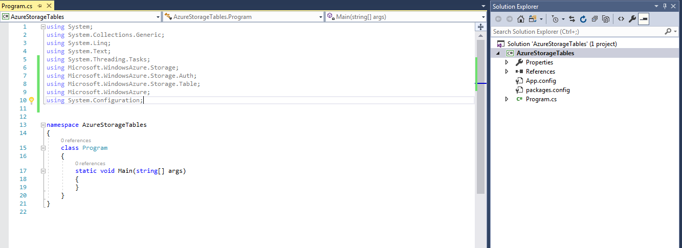 Azure Storage Tables with Visual Studio 2017