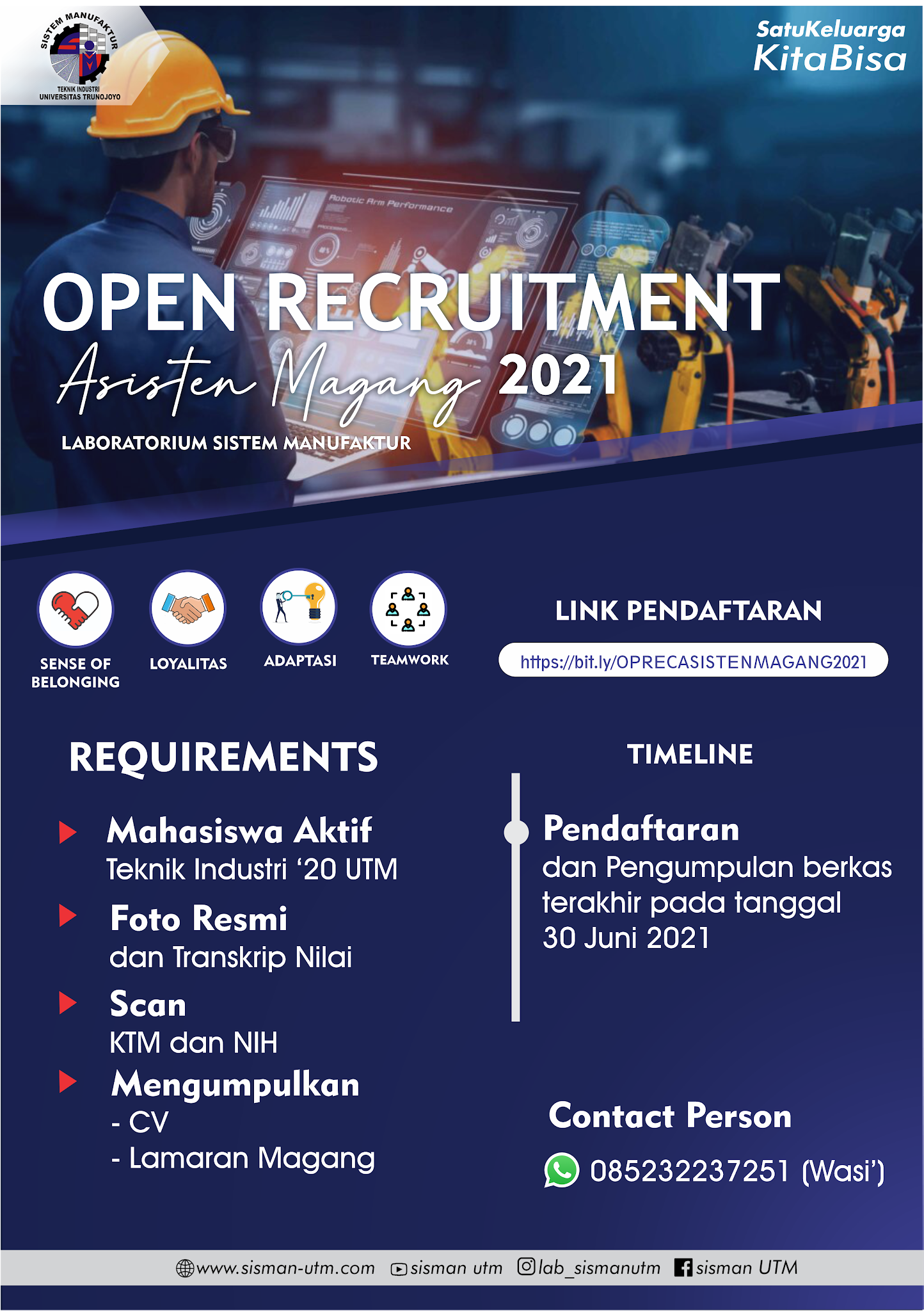 OPEN RECRUITMENT ASISTEN MAGANG ~ Laboratorium Sistem Manufaktur