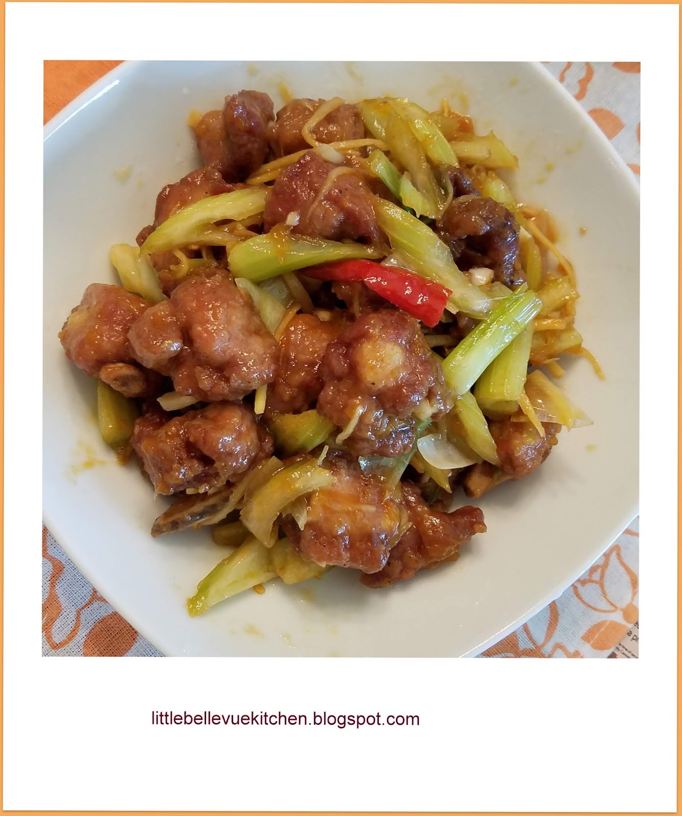 Little Bellevue Kitchen: Stir fried pork rib with celery in sour plum sauce