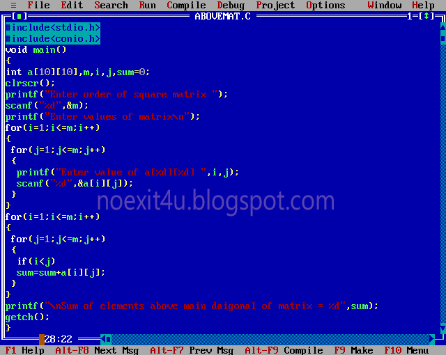 C Program To Calculate Sum Of Elements Above Main Daigonal Of Square 0329
