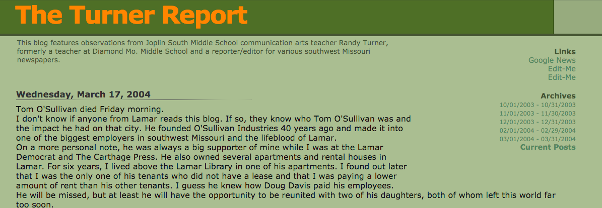 The Turner Report: Turner Report began 16 years ago this week