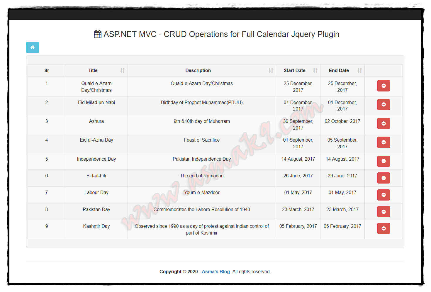 Event Manager Using Aspnet Mvc And Jquery Full Calendar Plugin Asma