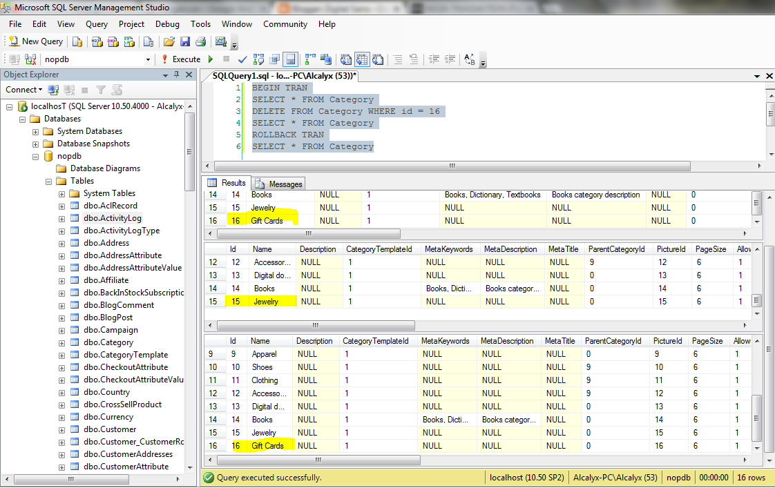 Digital Sains: Penggunaan Begin, Rollback dan Commit Tran