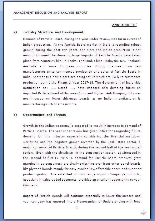 Management Discussion and Analysis Report Format as per Companies Act