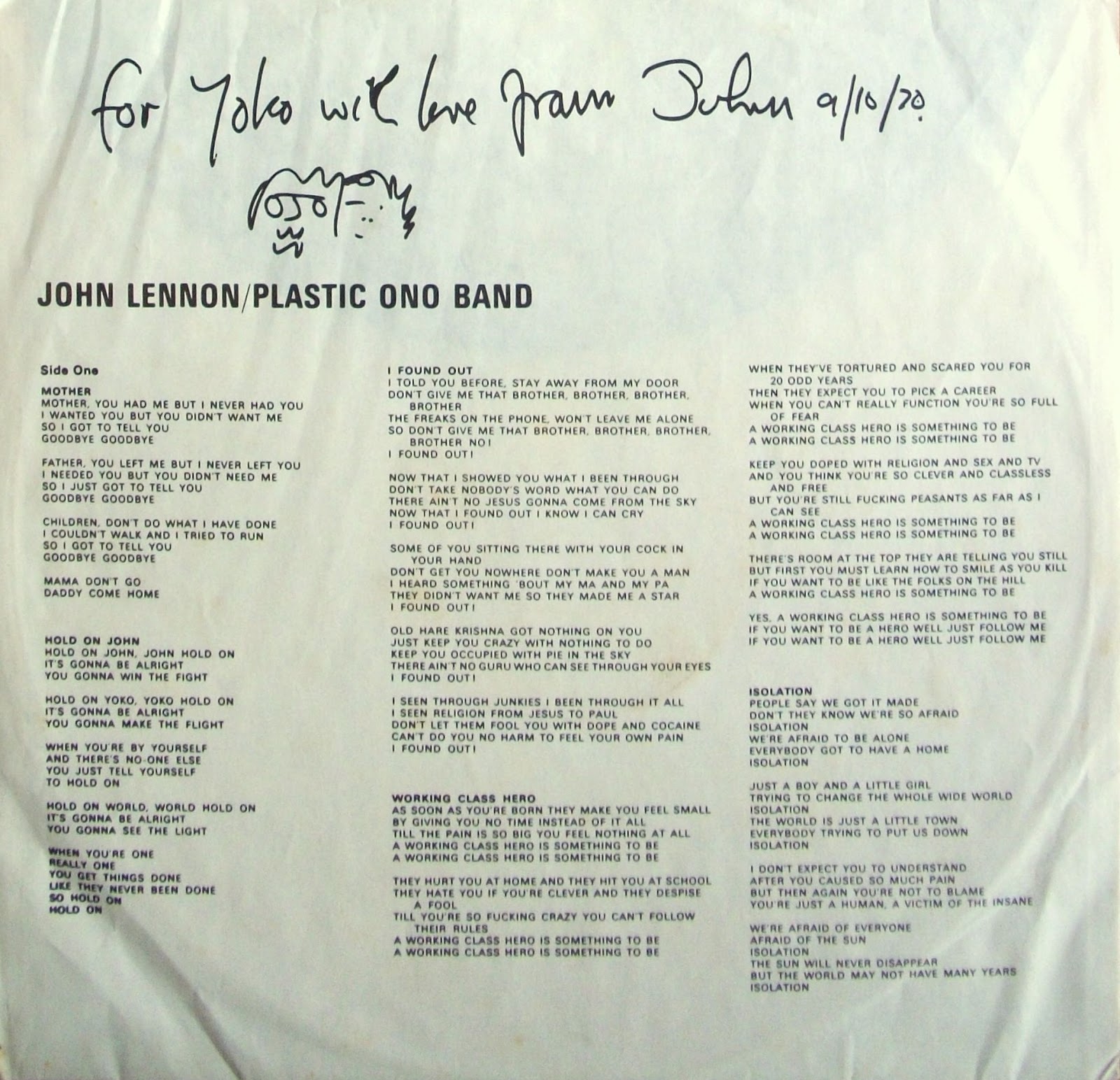 Classic Rock Covers Database: John Lennon - Plastic Ono Band (1970)