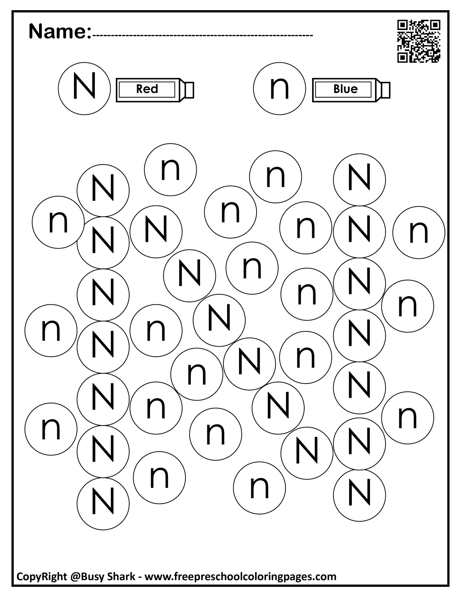 Letter N "10 free Dot Markers coloring pages"