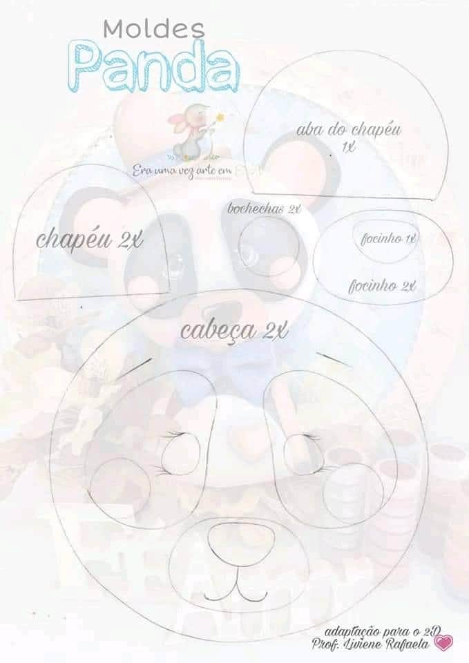 Moldes de panda com chapéu para imprimir grátis