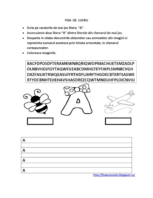 Fise cu Cifre si Litere Gradinita: FISA cu litera A de tipar de scris ...