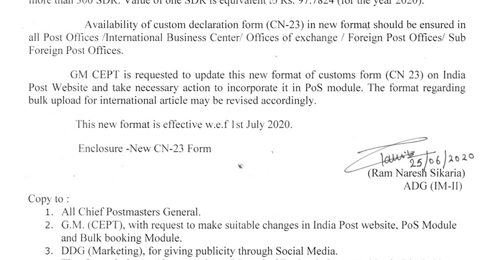 Customs Declaration | New format of CN 23 Form