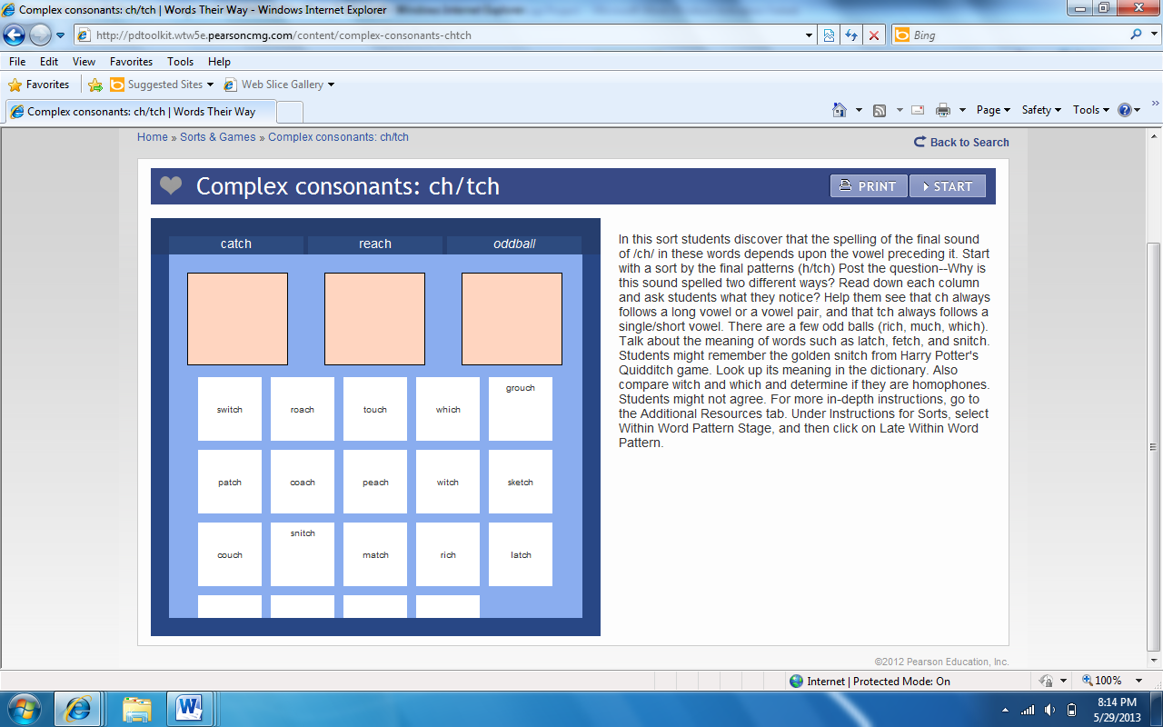 READ 5316: Activity 5: Word Sort: Complex consonants: ch/tch READ 5316: Activity 5: Word Sort: Complex consonants: ch/tch