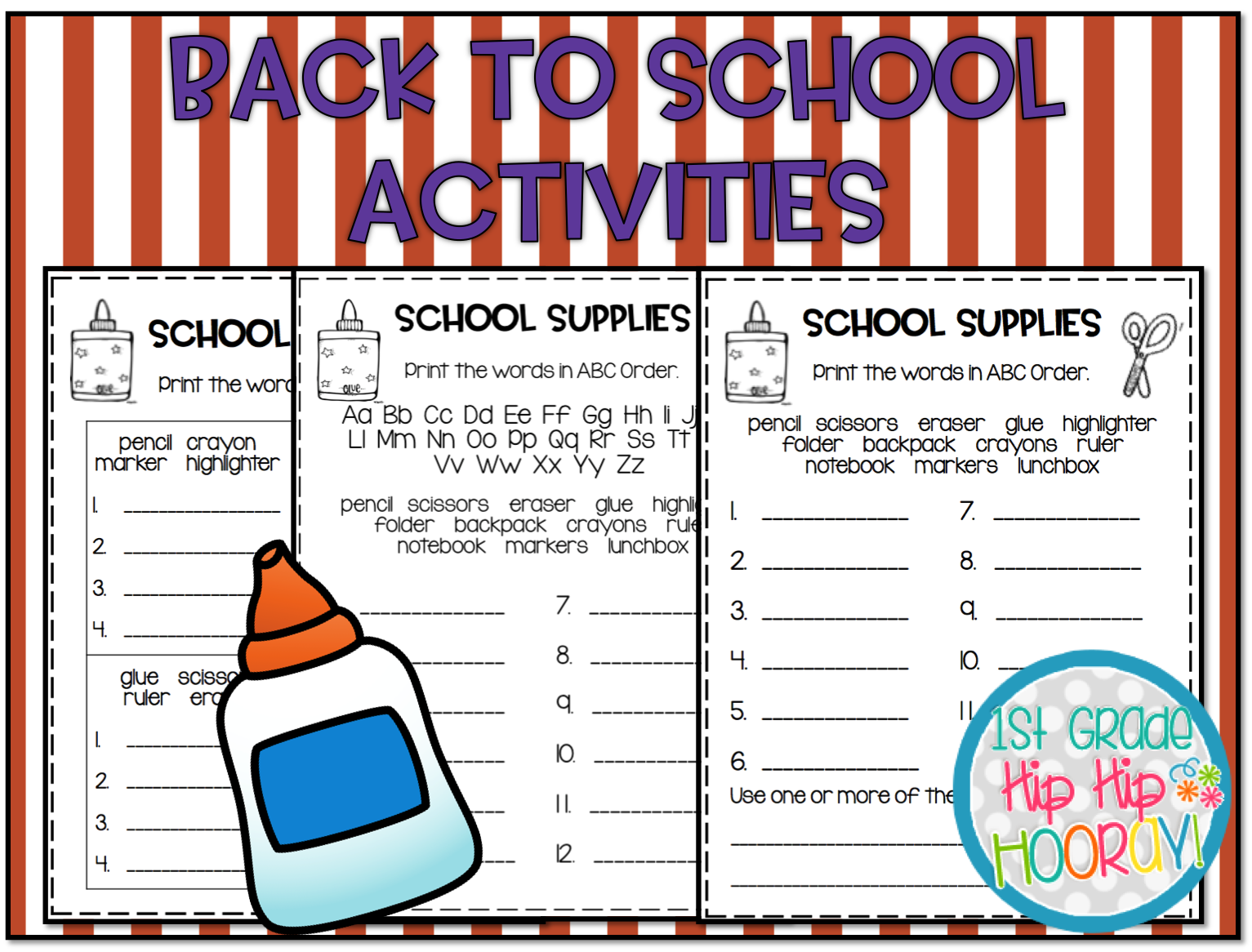 1st Grade Hip Hip Hooray!: Back to School Word Work, Writing, and Math ...