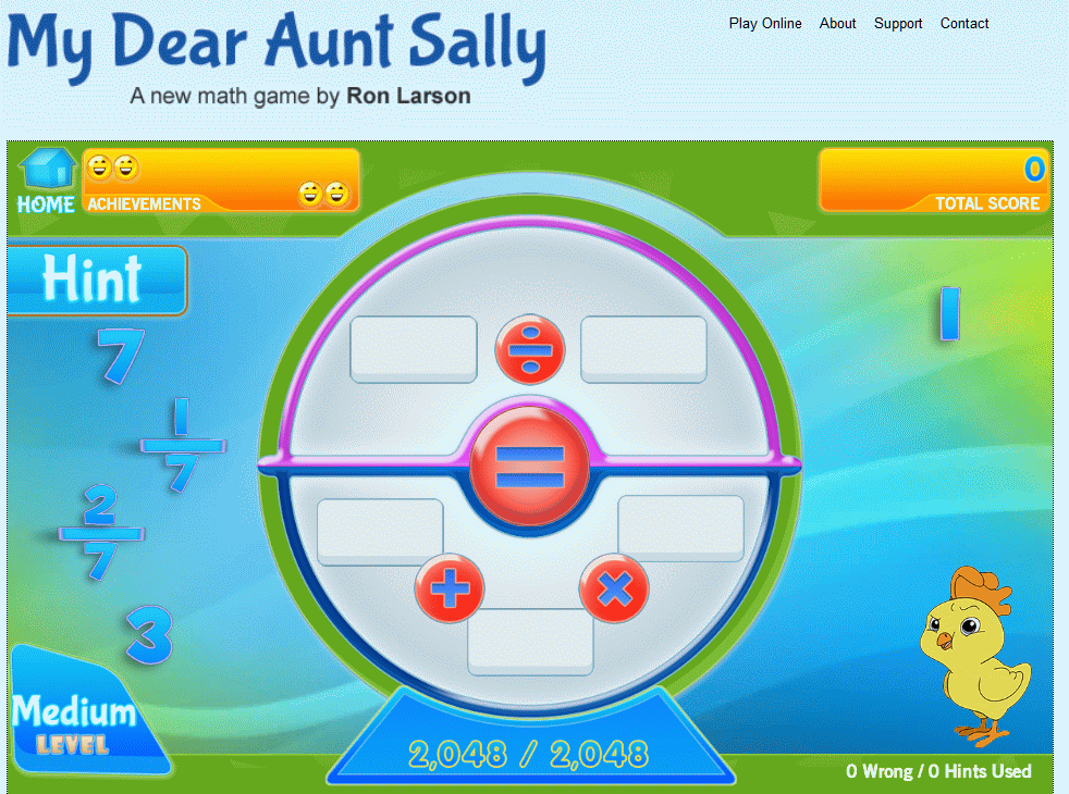 My Dear Aunt Sally - game for order of operations