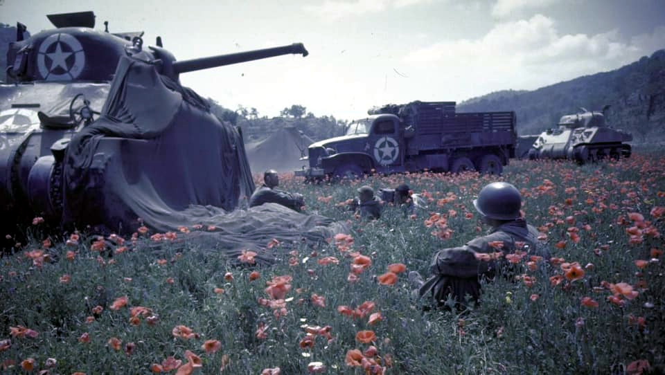 World War II in Color: Free French Rest in a Poppy Field