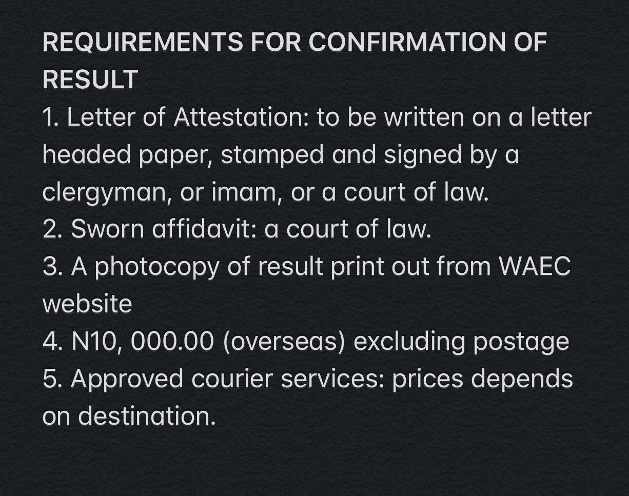 WAEC Result Confirmation Requirements | May/June & GCE