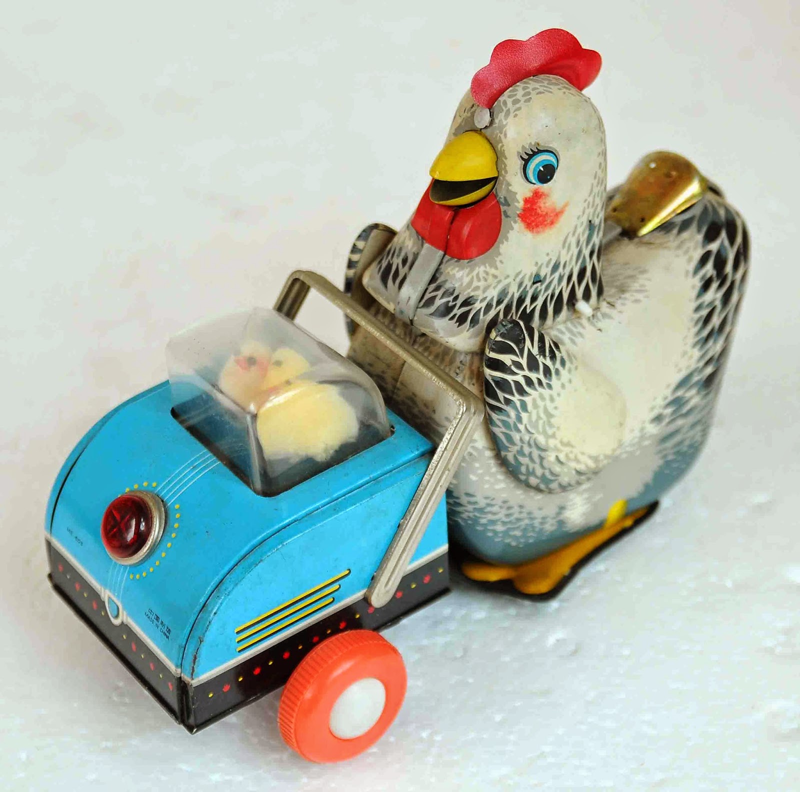 Old Vintage Gallery: Vintage Chicken Sroller Tin Toy - Made in China