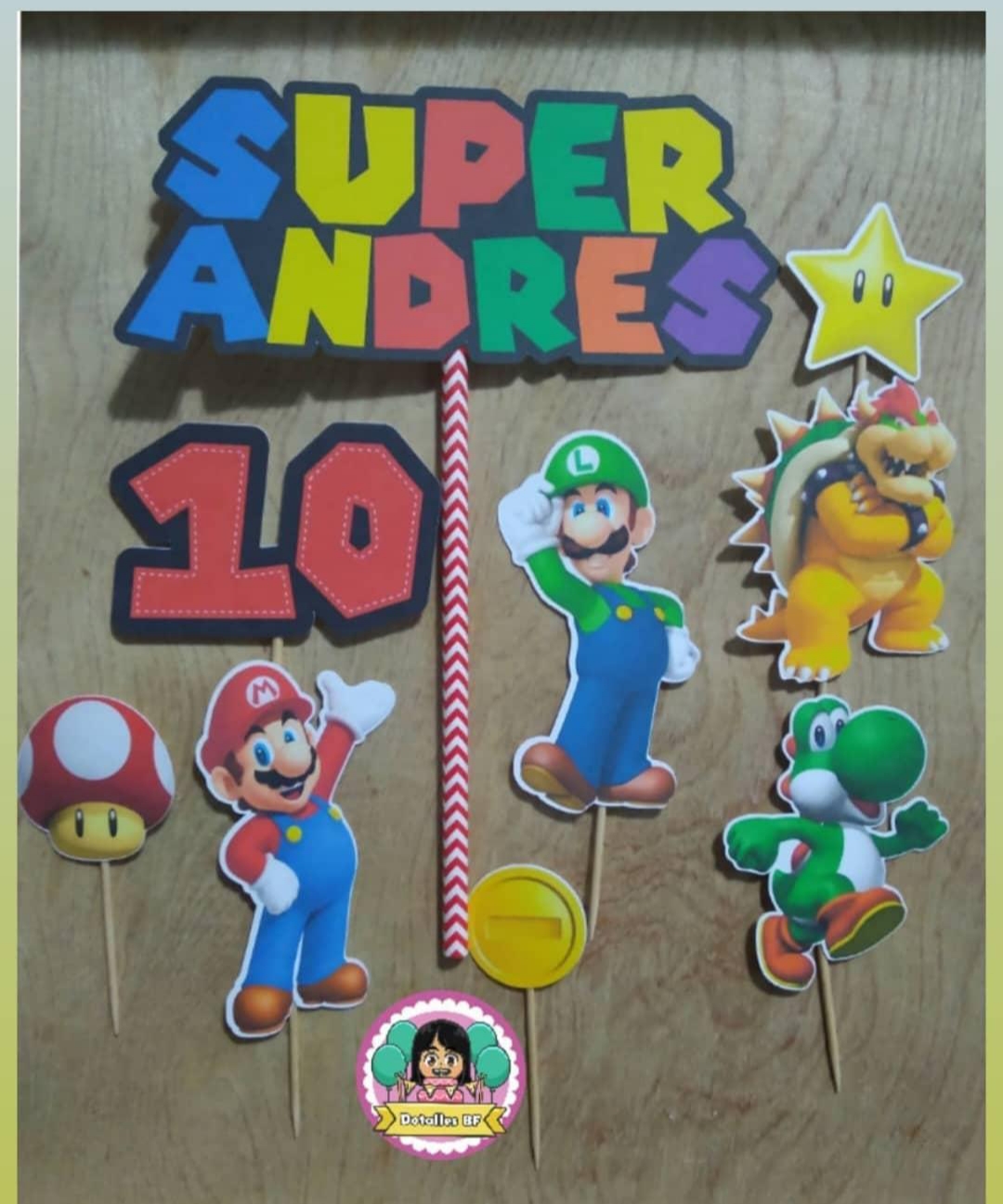Topper Mario Bross Andrés 10 - Mis Toppers Tus Toppers