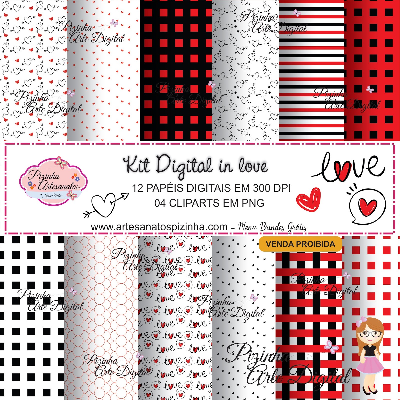 Kit Digital in love Grátis - Arte Digital - By Pizinha Artesanatos