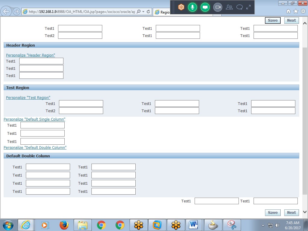 Oracle Application Framework: Different Regions / Layouts in OAF