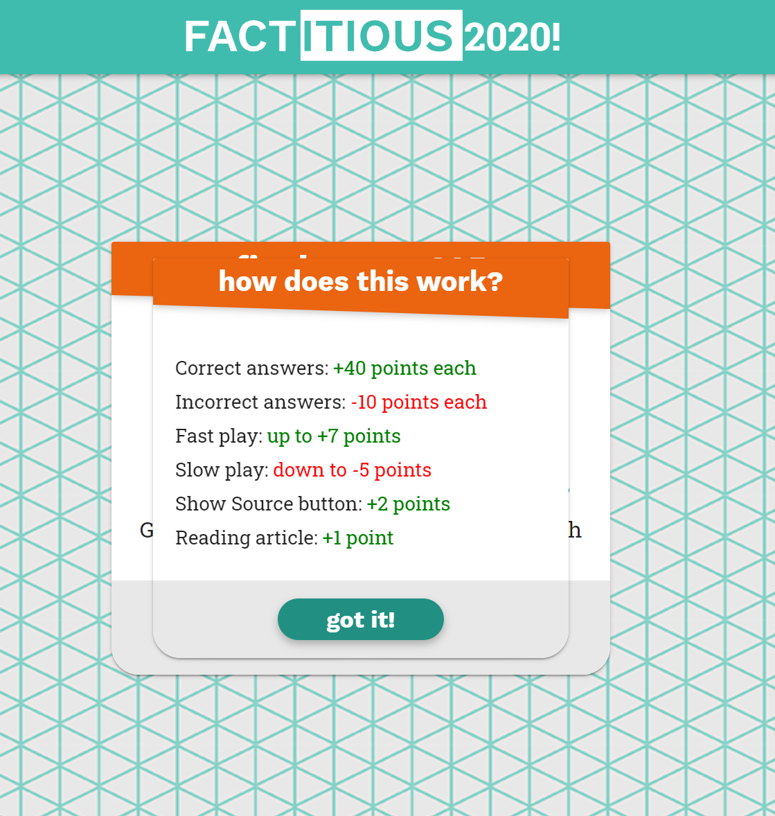 Factitious 2020 - Can You Spot Fake News Stories? - Classwork