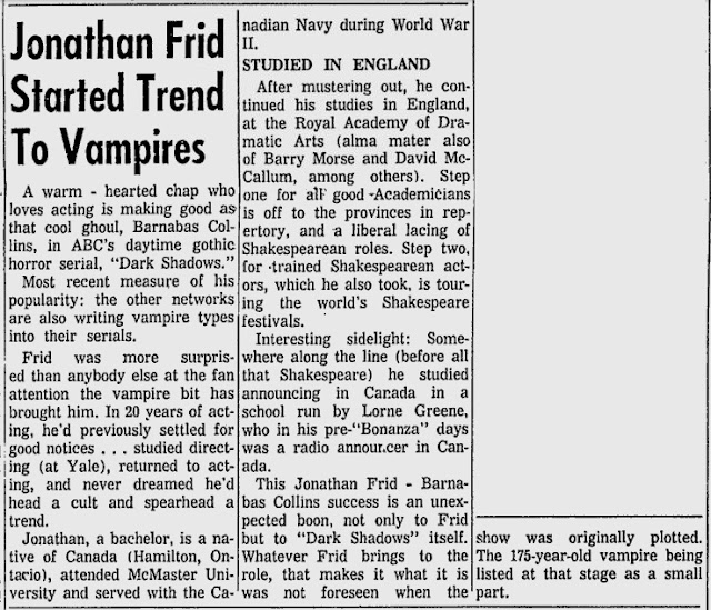 Dark Shadows In The Press: Jonathan Frid Started Trend To Vampires