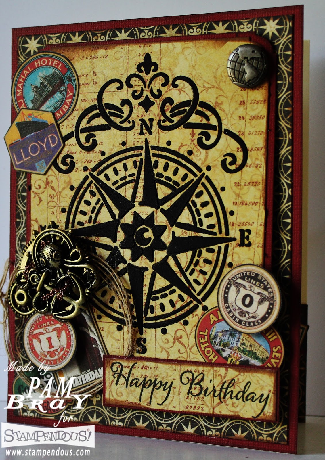 Pam Bray Designs: A Girl with Flair: Compass Birthday Card with Stampendous