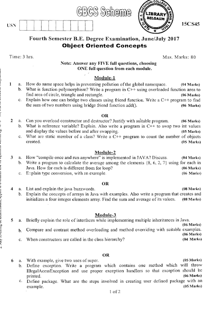 Visvesvaraya Technological University B.E. COMPUTER SCIENCE (CBCS) Fourth Semester 15CS45 ...
