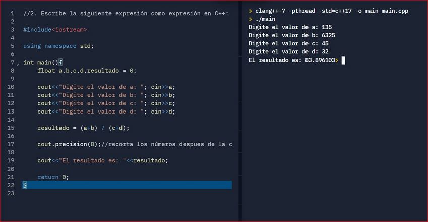 Aprendiendo C#, Python, C++, A.I, BASIC...: Expresión (a+b)/(c+d)