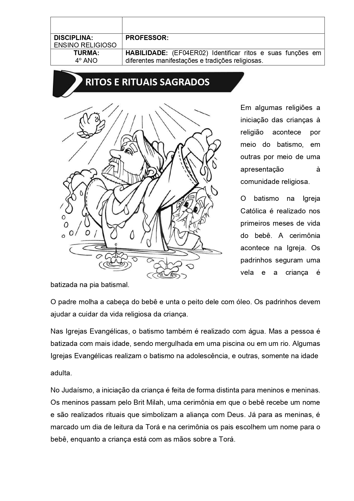 Atividades Ritos Religiosos 4 Ano - BRUNIV Atividades Ritos Religiosos 4 Ano - BRUNIV