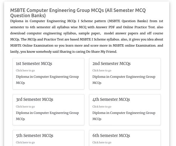 MSBTE MCQ Question Bank 2020 | Computer Engineering Group (Guide)