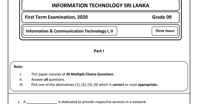 Grade 9 - ICT - First term -2020 - lkedu.lk || learneasy.lk Grade 9 - ICT - First term -2020 - lkedu.lk || learneasy.lk