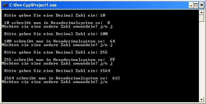 C - simple programs: C - Dezimal Hexadezimal Wandler