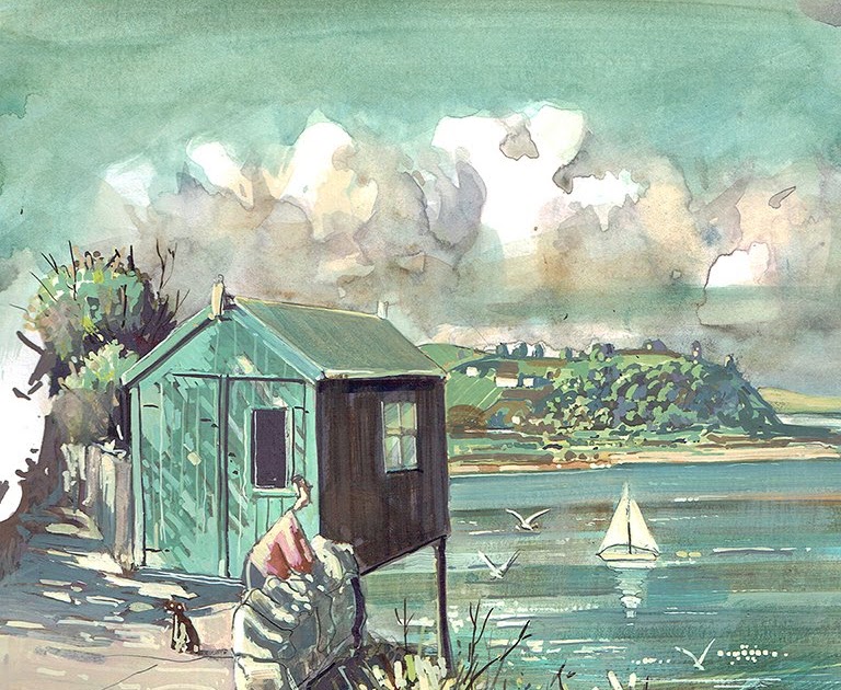 Shedworking: Lovely painting of Dylan Thomas's writing shed