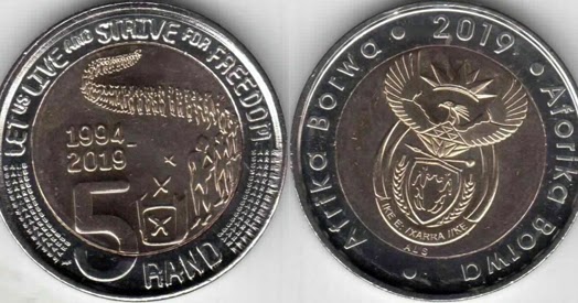 World Coin News: South Africa 5 rand 2019 - Let us Live and Strive for ...