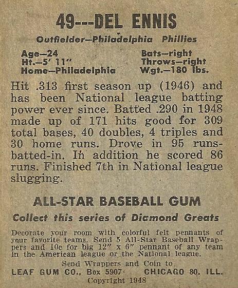 The Phillies Room: 1948 Leaf #49 Del Ennis