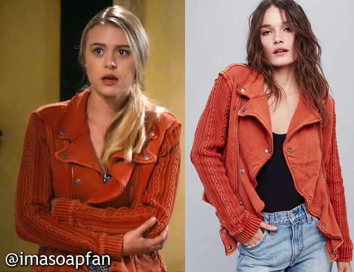 Kiki Jerome's Orange Moto Sweater Jacket - General Hospital, Season 54 ...
